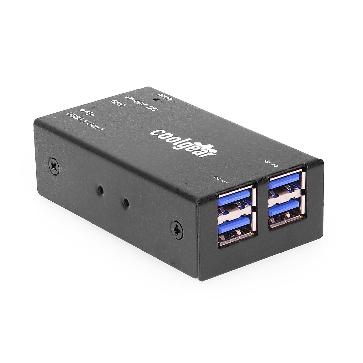Compact 4-Port USB 3.2 Gen 1 Micro Hub for Industrial Use, 5Gbps Data, Variable Voltage Input, and Surge Protection