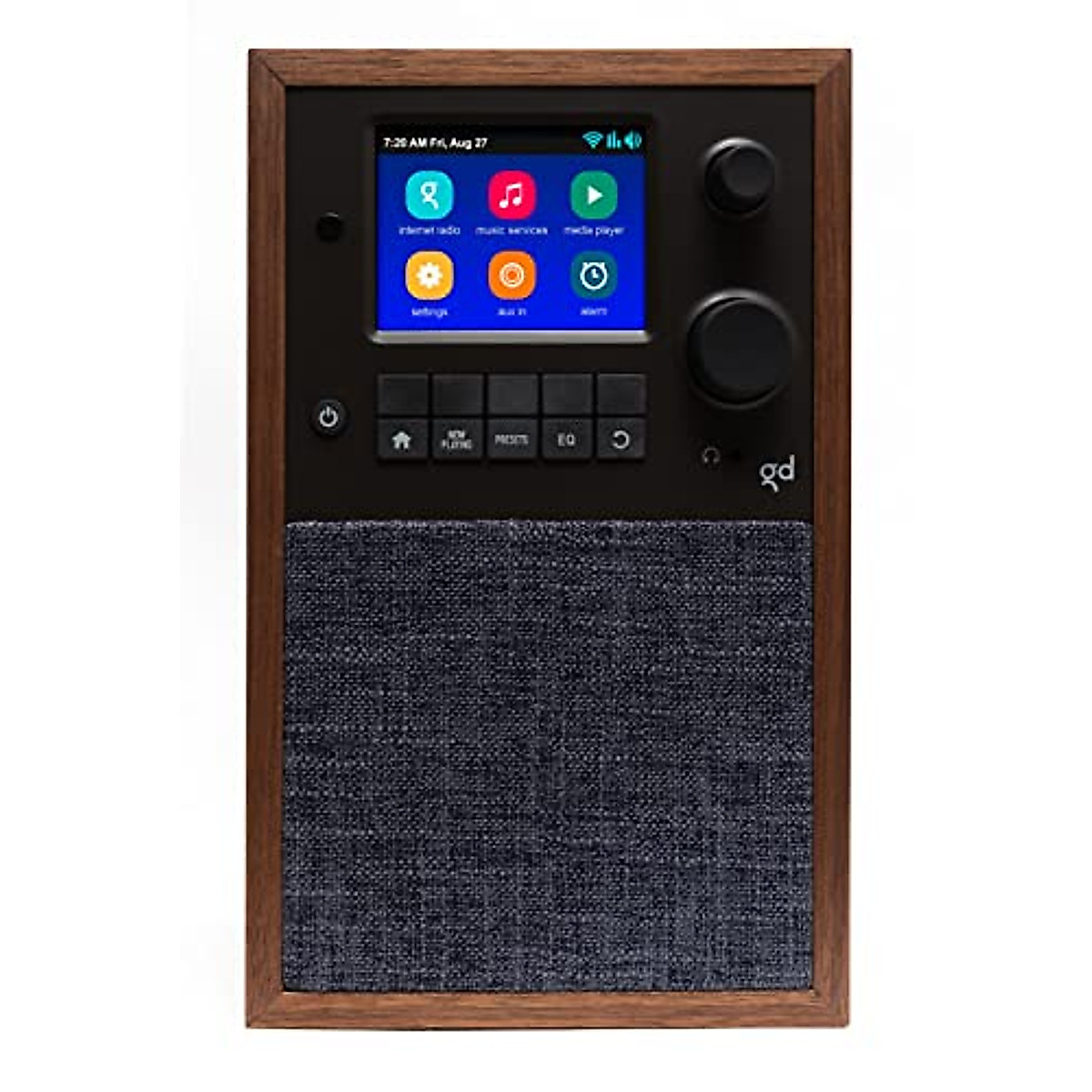 Grace Digital Mondo Alto and Stereo Speaker Bundle, Bluetooth, Wi-Fi, Internet Radio, 7-Day Alarm – Microphone Free (Walnut)