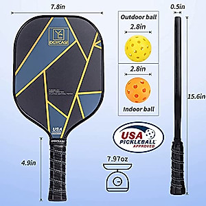YC DGYCASI Graphite Pickleball Paddles Set of 2, 2022 USAPA Approved, Carbon Fiber Surface (CHS), Polypropylene Honeycomb Core, Anti-Slip Sweat-Absorbing Grip, 4 Pickleball, Portable Carry Bag