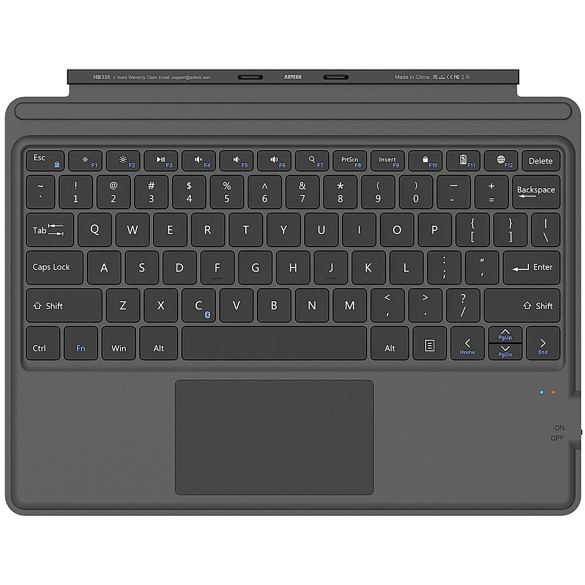 Arteck Microsoft Surface Pro Keyboard Type Cover, Ultra-Slim Portable Bluetooth Wireless Keyboard for Latest Surface Pro 10, Pro 9, Pro 8, Pro X with Touchpad Built-in Rechargeable Battery