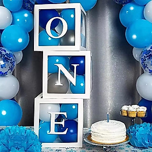 Sooyee First Birthday Decorations For Boy Or Girl, 3 Pcs ONE Balloon Boxes For 1st Birthday, Baby Clear Blocks Party Decor With ONE Letters For Photoshoot Props, Cake Smash Backdrop