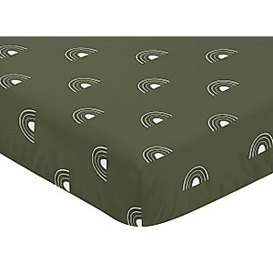 Sweet Jojo Designs Hunter Green Boho Rainbow Boy or Girl Fitted Crib Sheet Baby or Toddler Bed Nursery - White Bohemian Celestial Sky Outdoors Nature Gender Neutral