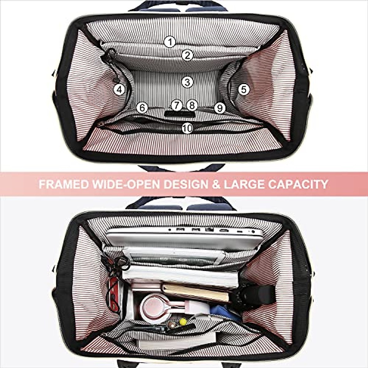 LOVEVOOK Laptop Backpack Purse for Women, 18 Inch Computer Business Stylish Backpacks, Doctor Nurse Bags for Work, Casual Daypack Backpack with USB Port, Pink-Navy