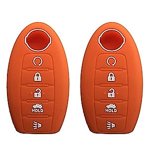KAWIHEN 2 Pcs Silicone Key Fob Cover Fit for Nissan 5 button Armada Murano Maxima Altima Sedan Pathfinder 285E3-3TP5A KR5S180144014（orange）