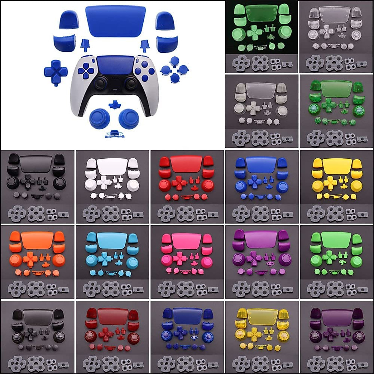 Replacement Silicone Rubber Conductive Pad & Full Set Joysticks Dpad R1 L1 R2 L2 Triggers Bumpers Direction Key ABXY Buttons for Sony PS5 Controller (Yellow)