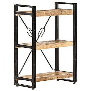 3-Tier Bookcase,Industrial Shops Shelf,Display Shelves for Collectibles,Open Shelving Unit,Bathroom Storage Rack,Use in Living Room, Bathroom and Plants,Balcony, 23.6"x11.8"x31.5" Solid Mango Wood