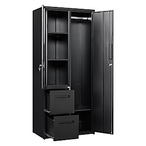 PEUKC Metal Storage Cabinets with Locking Doors, 67" Freestanding Clothing Coat Storage Wardrobe Lockers for Office, Home, School, Garage, Gym (Black)