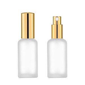 KOIBITO 1.7 Oz Glass Perfume Spray Bottle for Men & Women. Refillable Frosted Glass Atomizer with Aluminum Cap&Pump. Portable Fragrance Bottle for Perfume, Cologne, Moisturizing (2PCS, Gold)