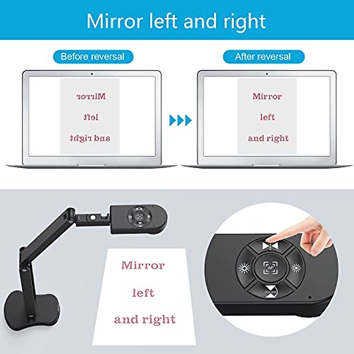 THUSTAR 8MP Document Camera & Webcam 4K with Dual Microphones, USB Visualiser A3-Size, 3-Level LED Lights, Image Invert Function, Fold, for Live Demo, Distance Education -Windows, macOS and Chrome OS