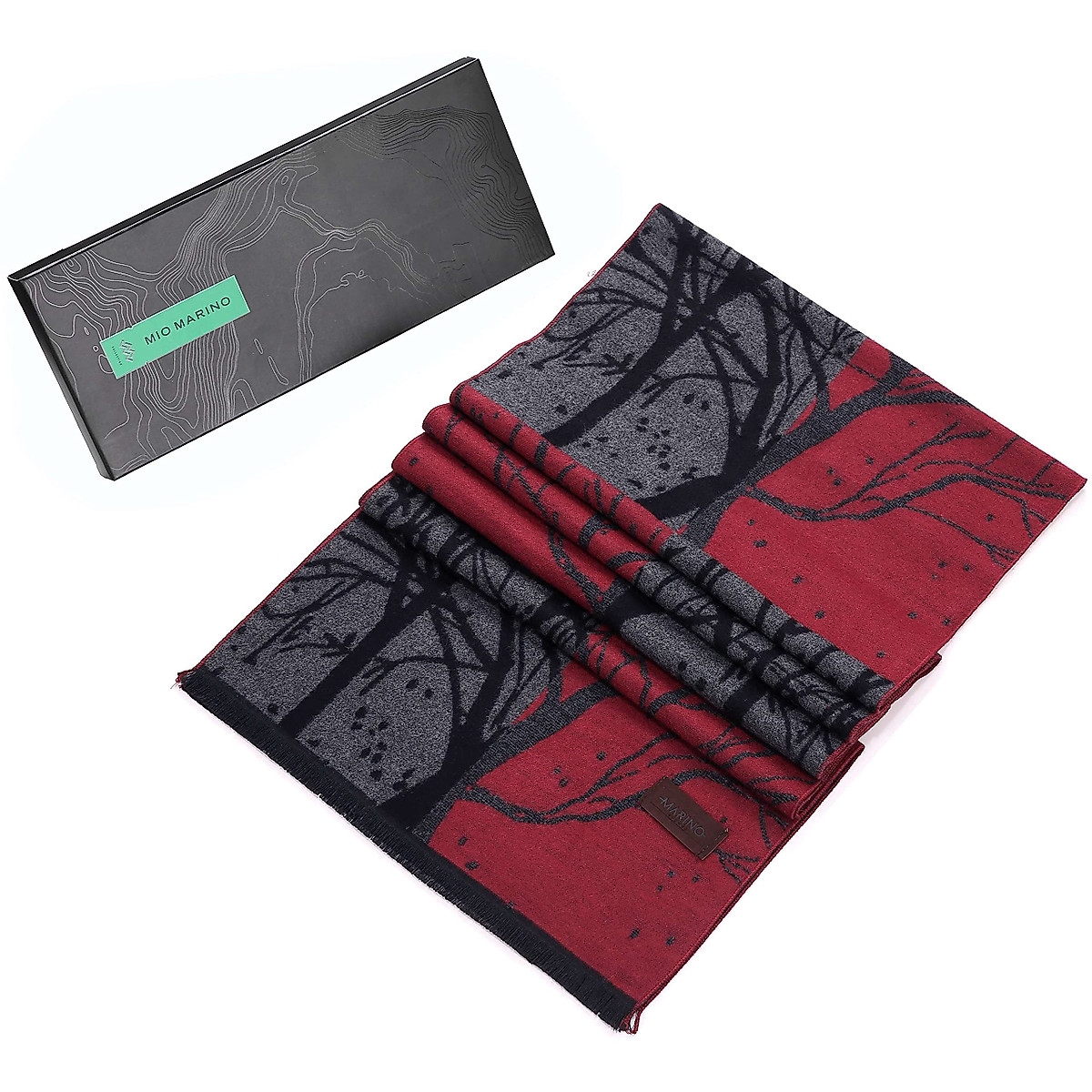 Mio Marino Winter Cashmere Feel Women Scarf, 100% Cotton Fashion Scarves, In Elegant Gift Box - Manzanita Red/Black - One Size