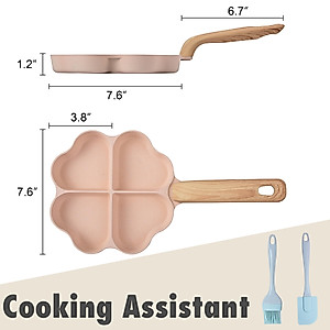 Caannasweis Egg Pan Omelette Pan, 4-Cup Nonstick Granite Omelette Skillet Breakfast Frying Pan Egg Cooker Suitable for Gas Stove & Induction Cookware, PFOA PFOS Free, Pink Heart Shaped