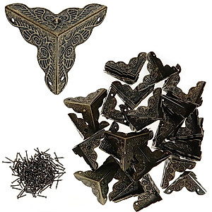 Bitray 48pcs Antique Corner Decorative Corner 25mm Vintage Edge Guard Bronze Tone Box Corner Pad Corner Protector with Screws