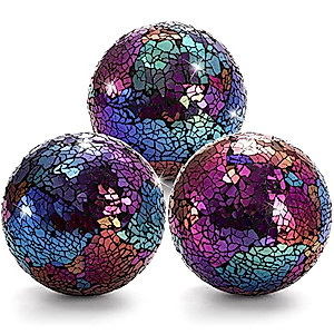 TOPZEA 3 Pack Decorative Glass Balls, 4 Inch Decorative Orbs Glass Mosaic Sphere Balls Decorative Bowl Fillers Table Centerpiece Balls for Bowls, Vases, Dining Coffee Table Decor, Rainbow Color