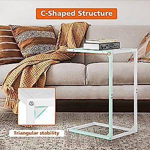 C Shaped End Table Set of 2, Snack Side Table, C Tables for Couch, Couch Tables That Slide Under, for Living Room, Bedroom, White