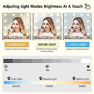 Vabches Vanity with Lighted Mirror, Large Vanity Desk Makeup Vanity Table Set with Comfortable Bench and Side Cabinets, Lots Storage, 45.2inch, White