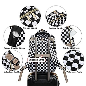 Kouxunt Checkered Laptop Backpack College Bookbag School Backpack for Women Girls, Travel Backpack 15.6 Inch Computer Backpacks