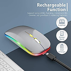 【Upgrade】 LED Wireless Mouse, Slim Silent Mouse 2.4G Portable Mobile Optical Office Mouse with USB & Type-c Receiver, 3 Adjustable DPI Levels for Notebook, PC, Laptop, Computer, MacBook (Grey)