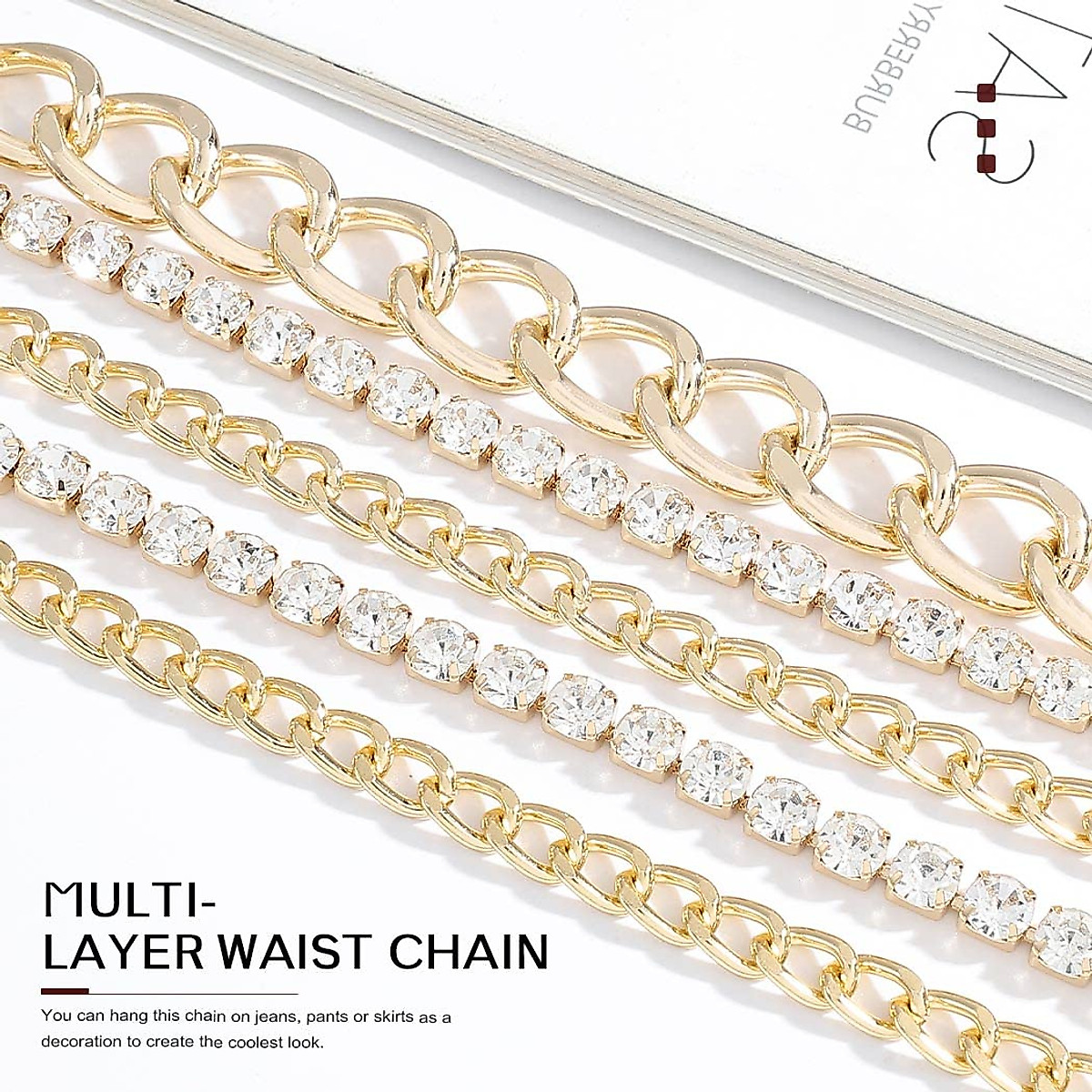 Cosydays Rhinestone Waist Chain Gold Metal Belt Layered Body Chain Crystal Belly Chain Party Sexy Body Jewelry for Women and Girls