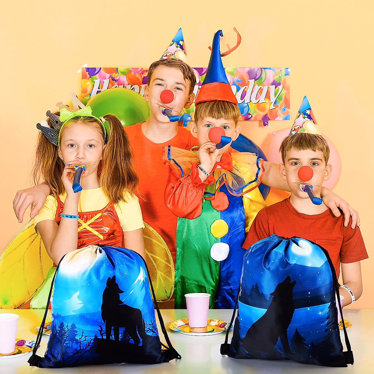 Zhanmai 90 Pcs Wolf Party Favors with Cool Wolf Bags Wolf Keychains Wolf Button Pins Mini Notebooks Rubber Bracelet Galaxy Pencils for Wolf Themed Birthday Party Baby Shower Holiday