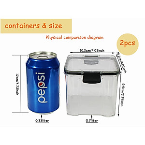 PQZKLDP 2pcs Airtight Food Storage Containers 0.7L(23.7OZ)-with Lids BPA Free Clear Plastic Kitchen and Pantry Organization Canisters for Cereal, Dry Food Flour & Sugar - Labels, Marker & Spoon Set