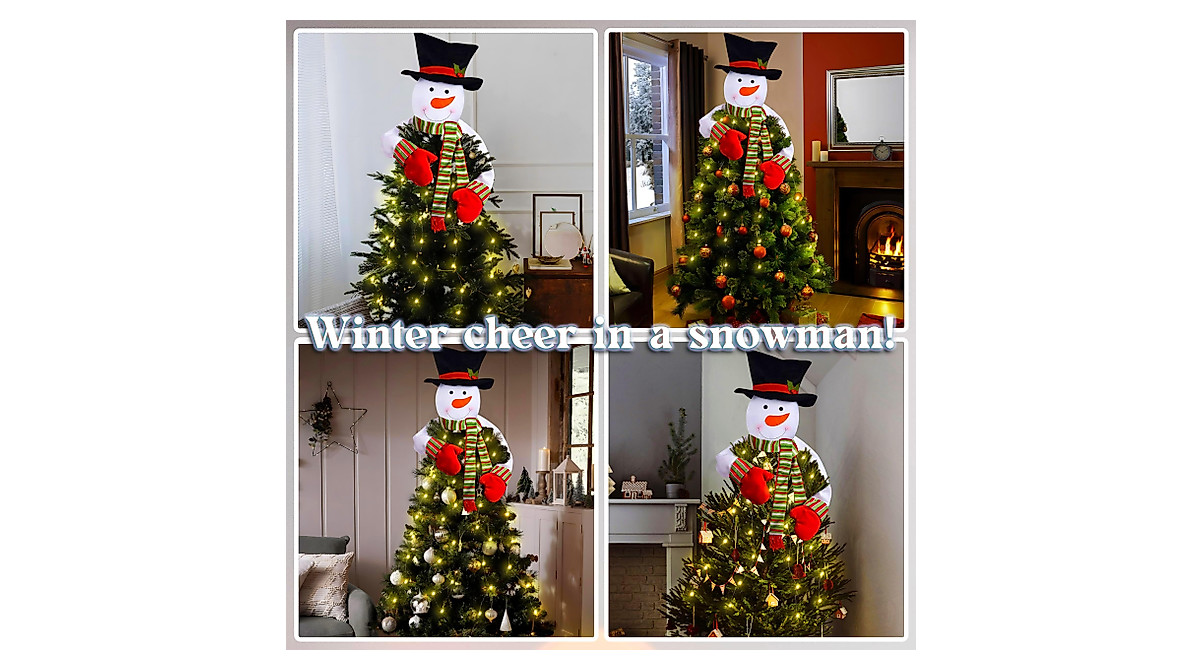 Snowman Tree Topper with Lights - Festive Holiday Decor