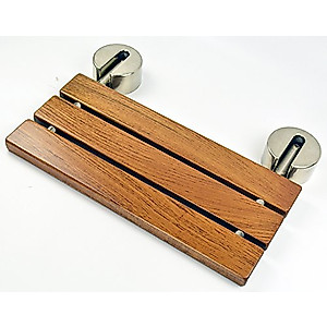 DIYHD 20" Modern Teak Wood Folding Shower Seat Bench Brushed Wall Mounted Shower Bench