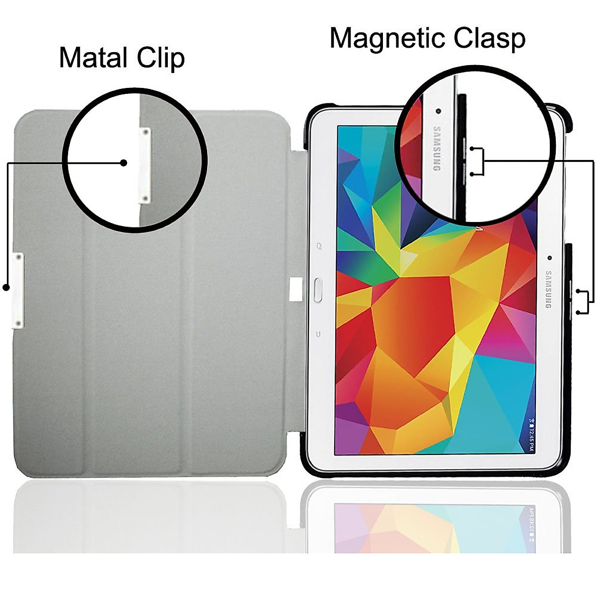 KUESN SM-T530 T531 Smart Cover Case for Samsung Galaxy Tab 4 10.1 Tablet Ultra Slim Flip Folio Pu Leather Stand Case with Magnetic Auto Sleep&Awake up (Black)