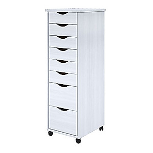Adeptus Original Roll Cart, Solid Wood, 6+2 Drawer Narrow Drawers Roll Carts, White