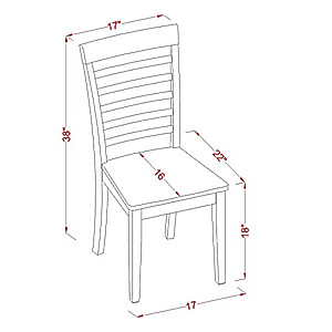 East West Furniture Milan Kitchen Dining Ladder Back Solid Wood Seat Chairs, Set of 2, Saddle Brown