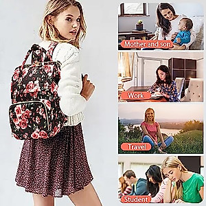 Goodsnetic Laptop Backpack for women Cute Laptop Bag Computer Bag Floral Laptop Purse with USB Charging Port, 15.6-Inch,2 PCS, Black