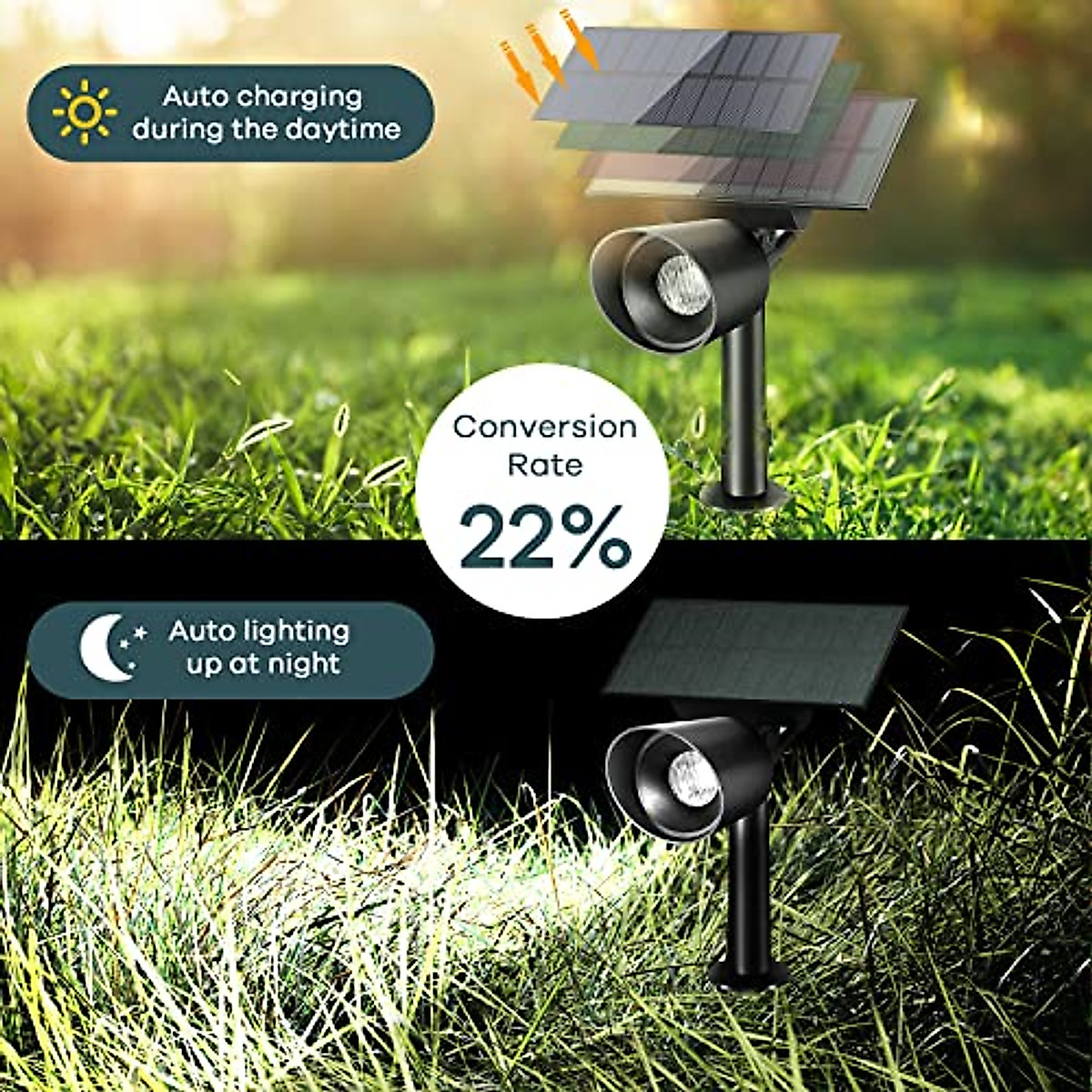 Linkind Outdoor Solar Lights, Solar Spot Lights Outdoor with 24° Beam Angle 6500K Daylight White, Solar Landscape Spotlights for Yard Outside Garden House, 4 Pack