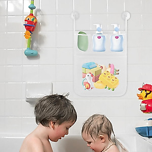 Jaeskeclip 2pcs Bath Toy Storage,Bath Toy Holder,Bath Tub Toy Holder Net With Pockets, Shower Caddy Holds Kids Toys, Soap, Or Shampoo, Hooks Included, White
