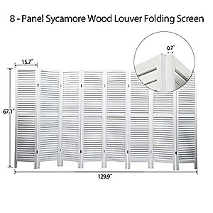 JAXPETY 8 Panel Wood Louvered Room Divider, 5.6 Ft Tall Oriental Folding Freestanding Privacy Screen Room Dividers for Home, Office, Bedroom (White)