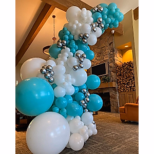 AIOZX Teal Balloons Garland Arch Kit, 107pcs Teal Blue Silver White Balloons Turquoise Balloons for Baby Shower Wedding Anniversary Gender Reveal Birthday Party Decoration