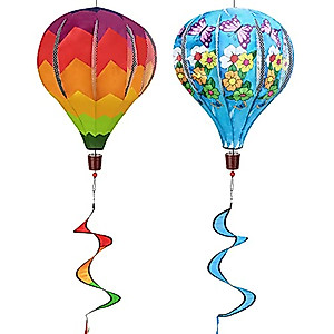 Giant Rainbow Butterfly Hot Air Balloon Garden Wind Spinners Large Pinwheels Lawn Yard Catchers Ornaments Windmills Outdoor Hanging Decor Whirligigs Wind Hanging Windsock 2Pack