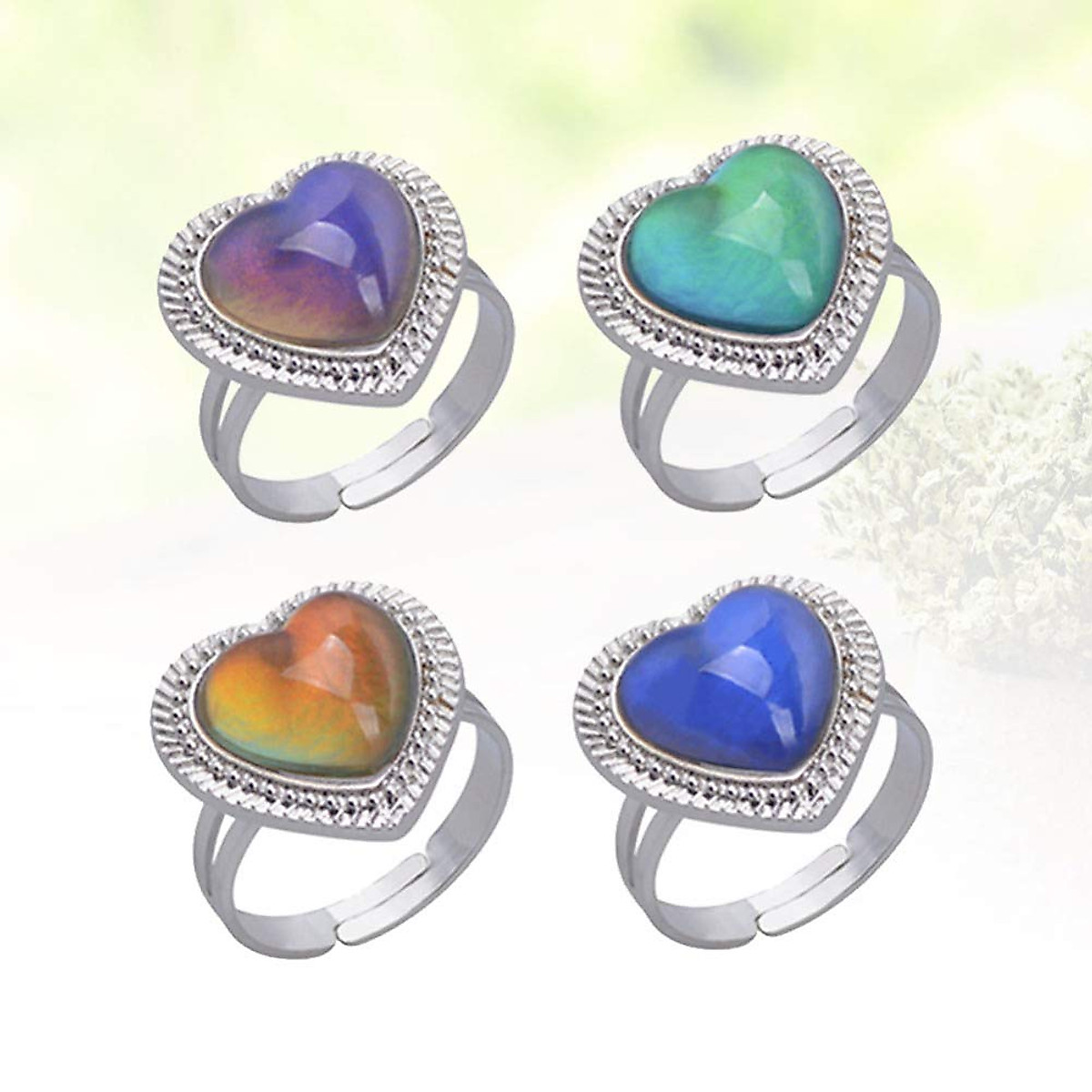 Amosfun 4PCS mood rings for ring girls kids boys bulk women- Heart Shape Adjustable Creative Fashion Mood Rings Finger Rings Color Change Rings