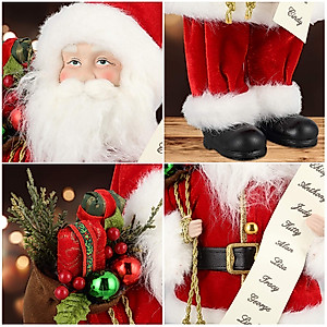 Uten 12" Santa Claus, Christmas Decorations Figurine Figure Decor with List and Gifts Bag for New Year Holiday Party Home Decoration
