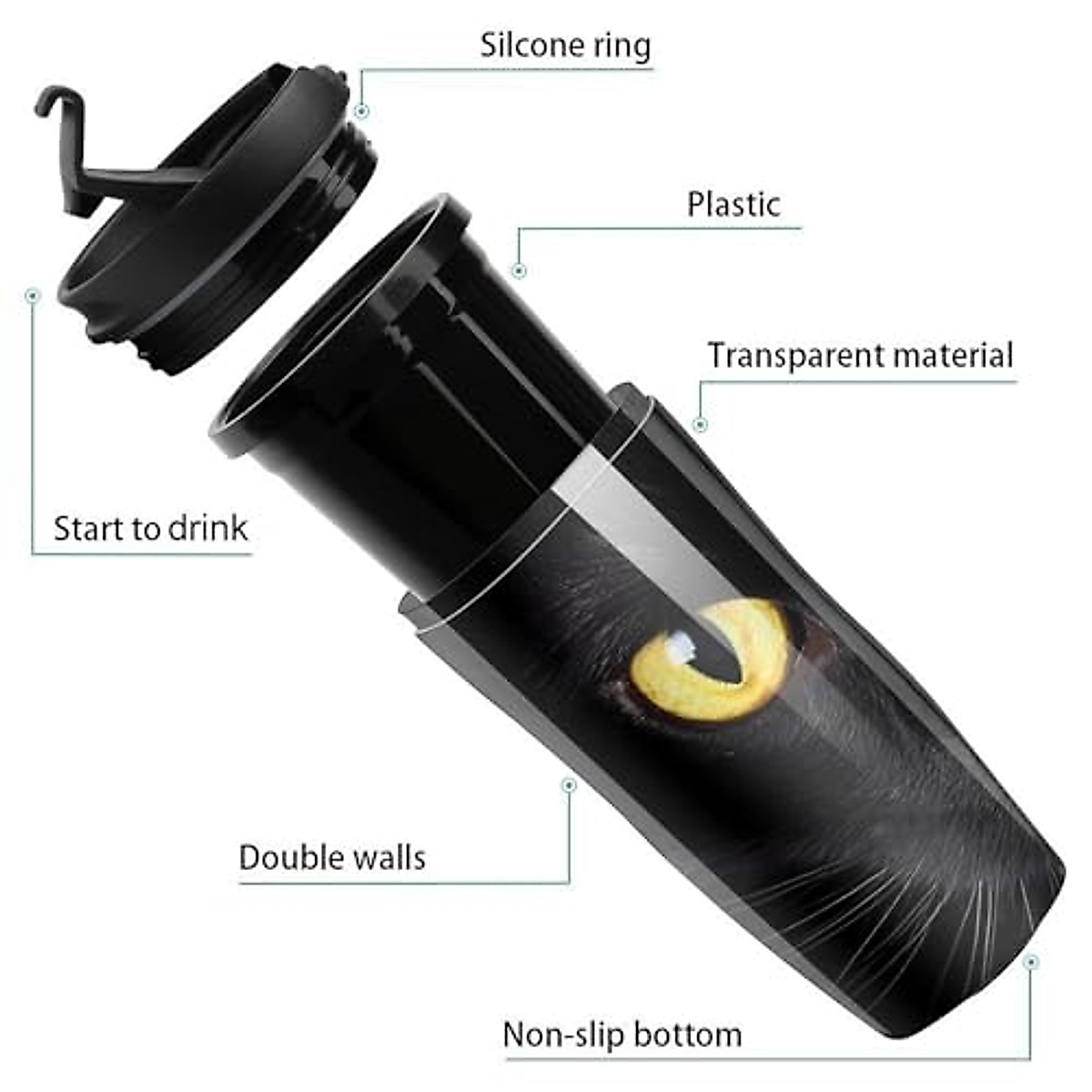 Black Cat Yellow Eyes Travel Coffee Mug Reusable Coffee Cup Tumbler with Lid for Outdoor 350ml