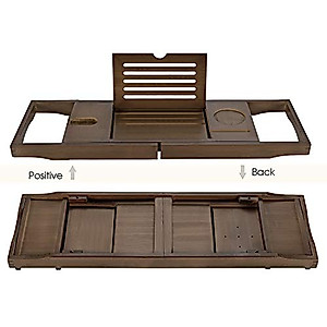 HBlife Bamboo Bathtub Caddy Tray Durable, Non-Slip, One or Two Person Bath and Bed Tray, Extending Sides Fits Any Tub, Cellphone iPad and Wineglass Holder, Free Soap Holder - Coffee