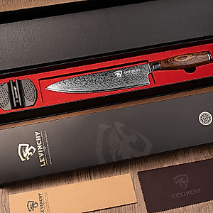 LEVINCHY Damascus Chef's Knife 8 inch Professional Handmade Damascus Stainless Steel Kitchen Knife, Superb Edge Retention, Stain & Corrosion Resistant, Ergonomic PAKKA Wood Handle