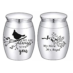 Small Urns for Human Ashes - Set of 2, Stainless Steel Mini Urn Set, Cremation Urn, Ashes Urn Ashes Holder, Small Keepsake urns for Family & Loved Ones, Silver