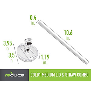 REDUCE brand Cold1 Tumblers or Mugs 20-24oz mouth Replacement Lid (3.5 inch diameter) and Straw (10.6 inch) set, Clear, BPA Free, Dishwasher safe, Durable, Reusable, Spill Proof Lid, Medium