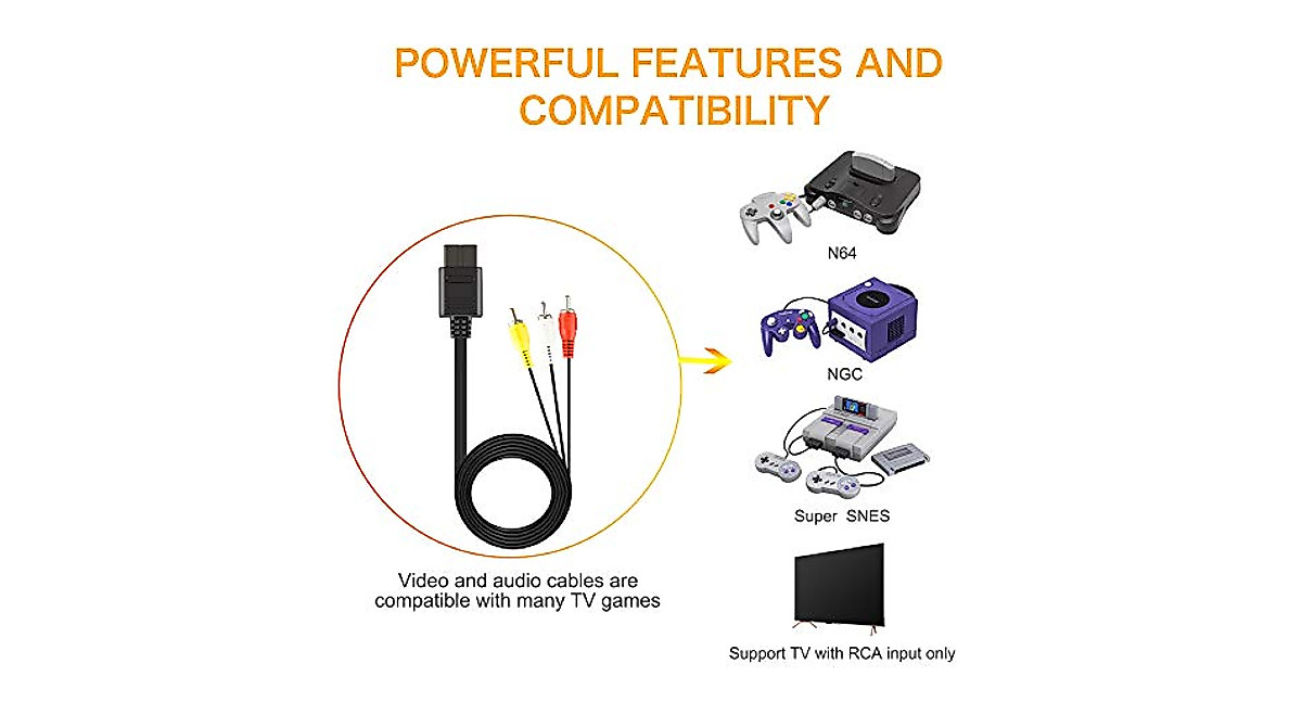 2 Pack 6Ft AV Cable for Nintendo 64, GameCube & SNES - Retro Gaming
