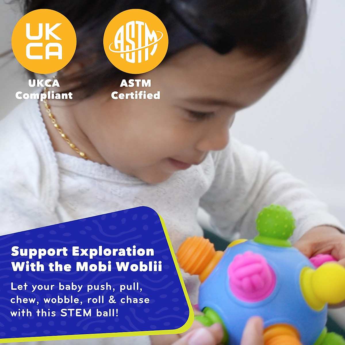 Mobi Woblii Activity Toy - Montessori Toys for 3 Month Old and Up, Sensory Ball Toy for Babies & Toddlers, Teething Toy Made with Food Grade Silicone, BPA and Phthalate Free - Pack of 1