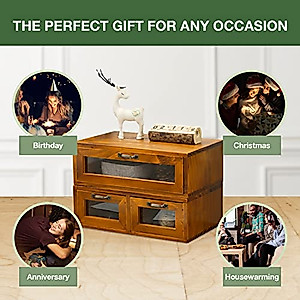 2-pc Stackable Storage Drawers - See-Through Glass Wooden Storage Cabinets - 2-Level Desktop Organizing Cabinet with 3 Drawers - Solid Wood Storage Box with Glass & Metal Handles…