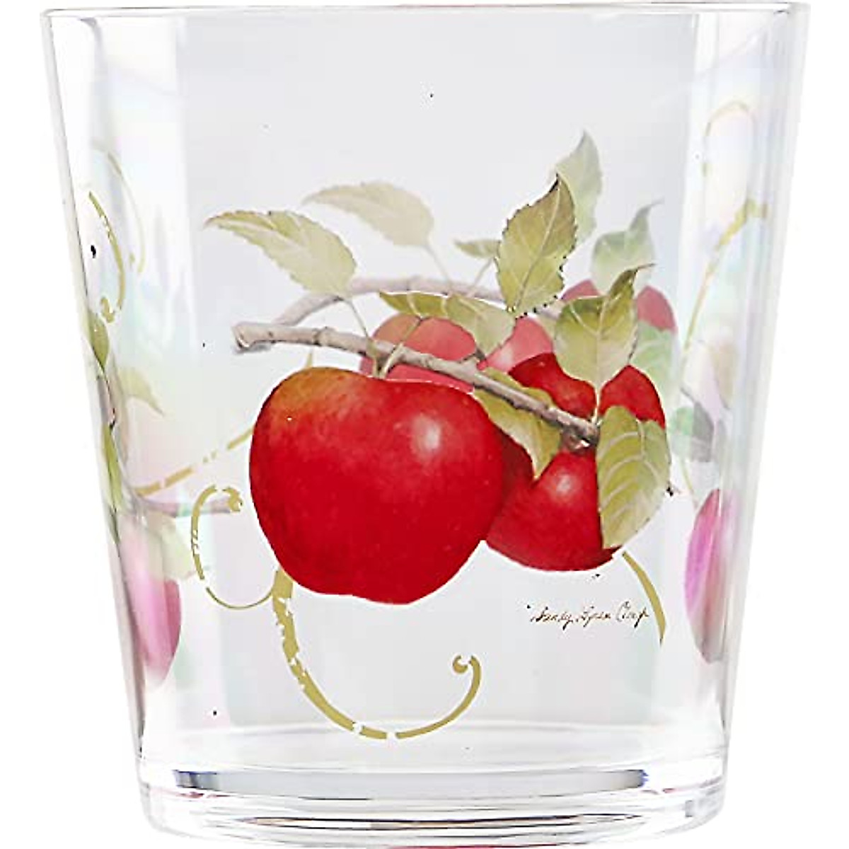 Reston Lloyd Drinkware Harvest Apple Collection by Sandy Clough Acrylic Stemless Wine Glasses, 16-Ounce, Set of 4, 16 oz, Clear
