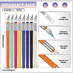 64 Pcs Craft Knife Set Steel Hobby Knife Precision Knife Precision Cutter for DIY Carving Scrapbooking, Art Cutting Carving, Phone Repair Stencil, Multicolor, 5.71 Inch