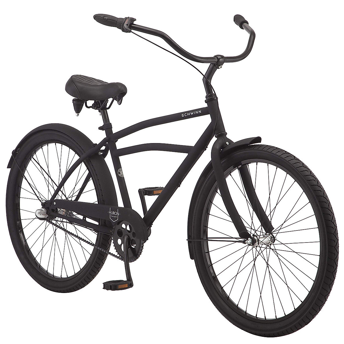 Schwinn Huron Beach Cruiser Bike for Adult, 3-Speed, Coaster Brake, 26-Inch Wheels, 17-Inch Step-Over Steel Frame, Full Front & Rear Fenders, Classic Handlebar, Black