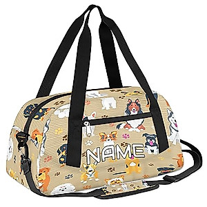 Custom Duffel Bag for Kids Dog Paw Print Stripe Personalized Sports Tote Gym Bag for Teens Boys & Girls Waterproof Weekender Carry Shoulder Travel Bag School Dance Ballet Practice Bag