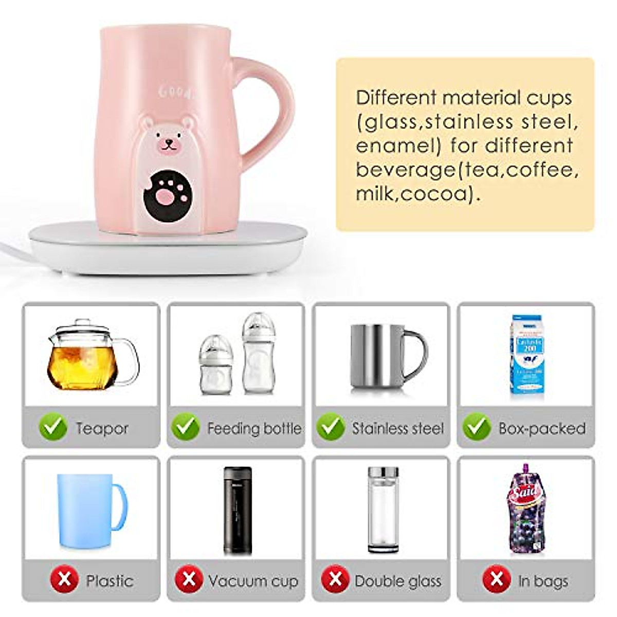 VANTAKOOL Coffee Warmer with Automatic Shut Off to Keep Temperature Up to 131℉/55℃ Electric Beverage (Tea,Water,Cocoa,Soup or Milk) Heater Surface for Home & Office Use(Without Mug), 123333, White